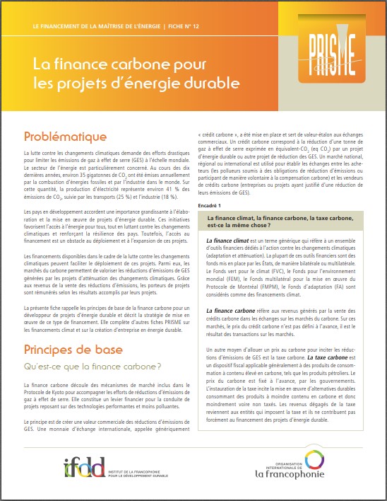 Fiche PRISME no12 - La finance carbone pour les projets d'énergie ...