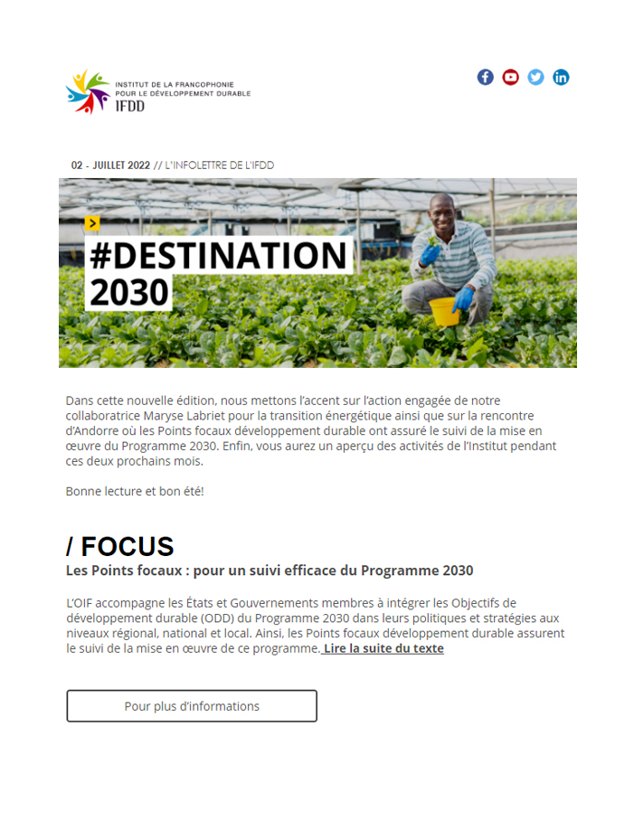 Infolettre de l'IFDD - No2 — Institut de la Francophonie pour le ...