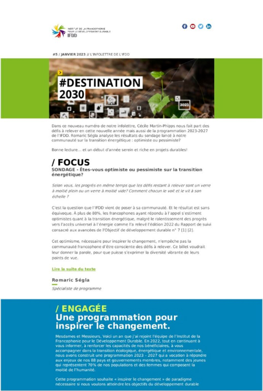 Infolettre de l'IFDD - No5 — Institut de la Francophonie pour le ...