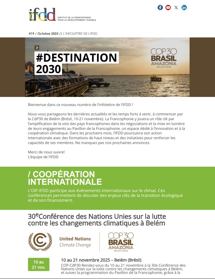 Infolettre de l'IFDD - No19 — Institut de la Francophonie pour le ...